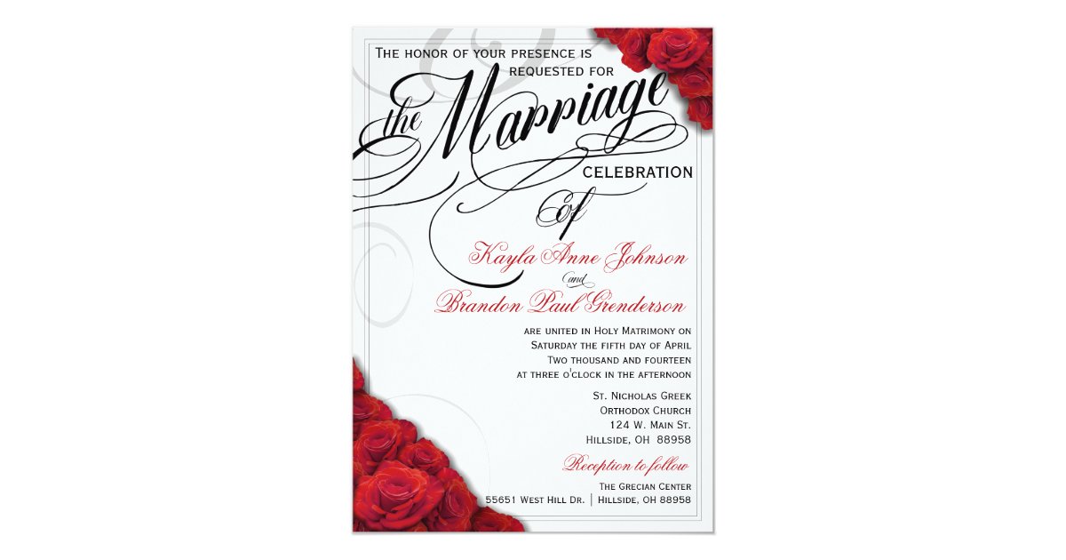 Red Roses Wedding Invitation changeable background | Zazzle.com