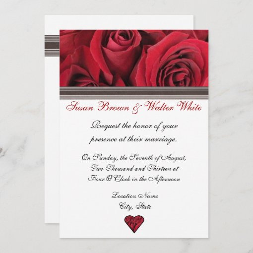Red Roses Wedding Invitation With Black Ribbon | Zazzle