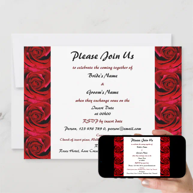 red roses wedding invitations - customizable | Zazzle