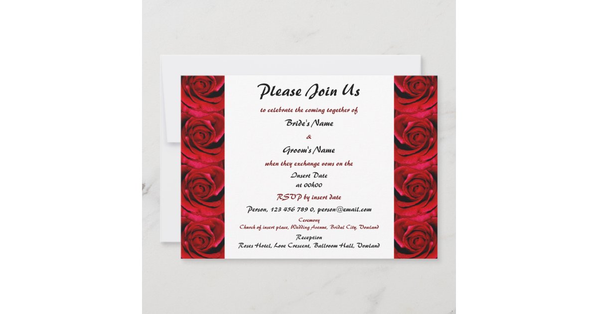 red roses wedding invitations - customizable | Zazzle