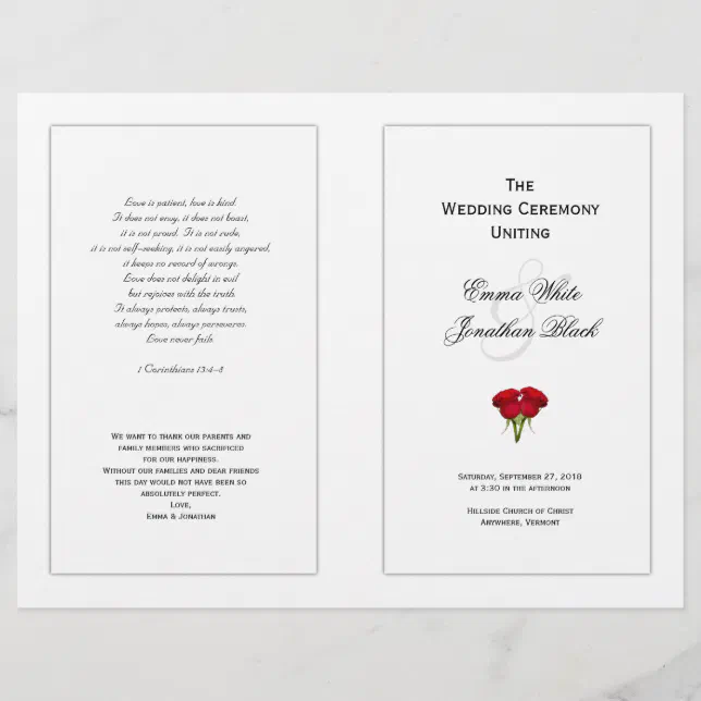 Red Roses Wedding Program Template | Zazzle