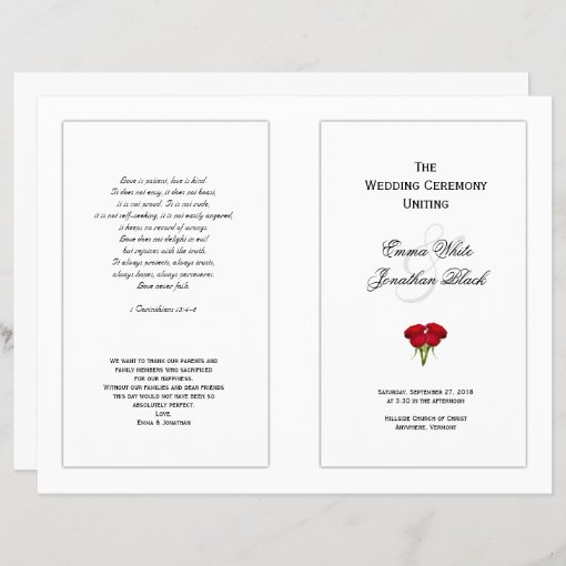 Red Roses Wedding Program Template | Zazzle