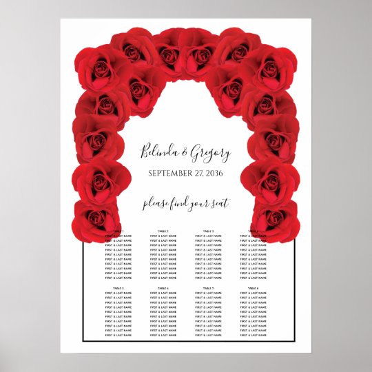Red Roses Wedding Seating Chart | Zazzle.com