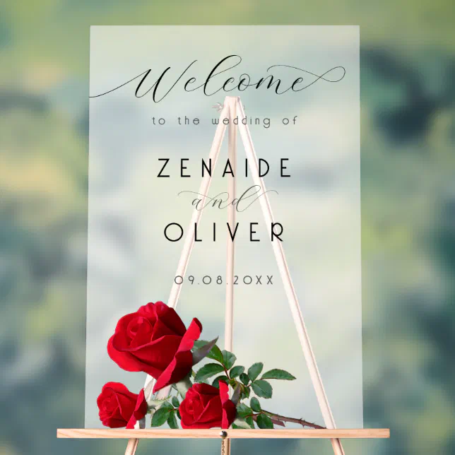 Red Roses Wedding Welcome Opaque Acrylic Sign | Zazzle