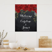 Red roses wedding welcome reception sign poster | Zazzle