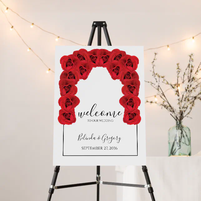 Red Roses Wedding Welcome Sign | Zazzle
