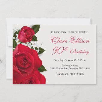 Red roses, white flowers 90th Birthday Invitation | Zazzle