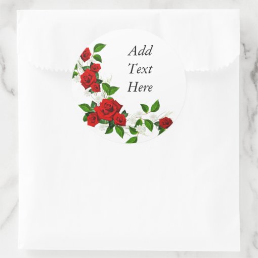 Red Roses white flowers customize Classic Round Sticker | Zazzle