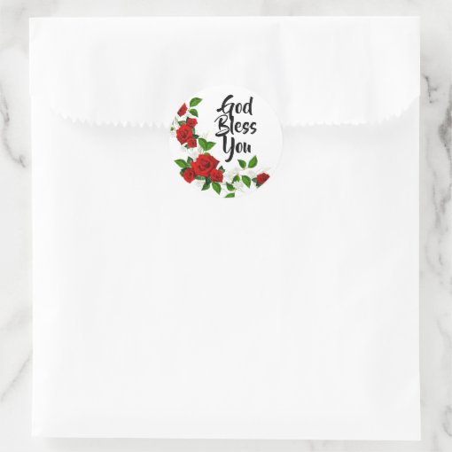 Red Roses white flowers God Bless You Classic Round Sticker | Zazzle