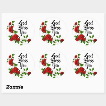 Red Roses white flowers God Bless You Classic Round Sticker | Zazzle