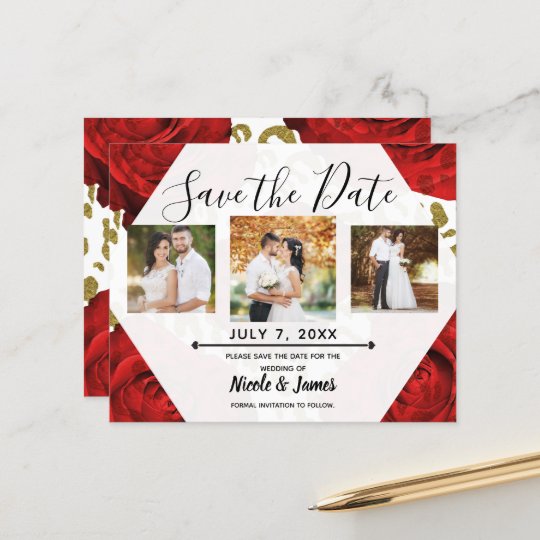 Red Roses White Gold Cheetah Leopard Save the Date | Zazzle.com