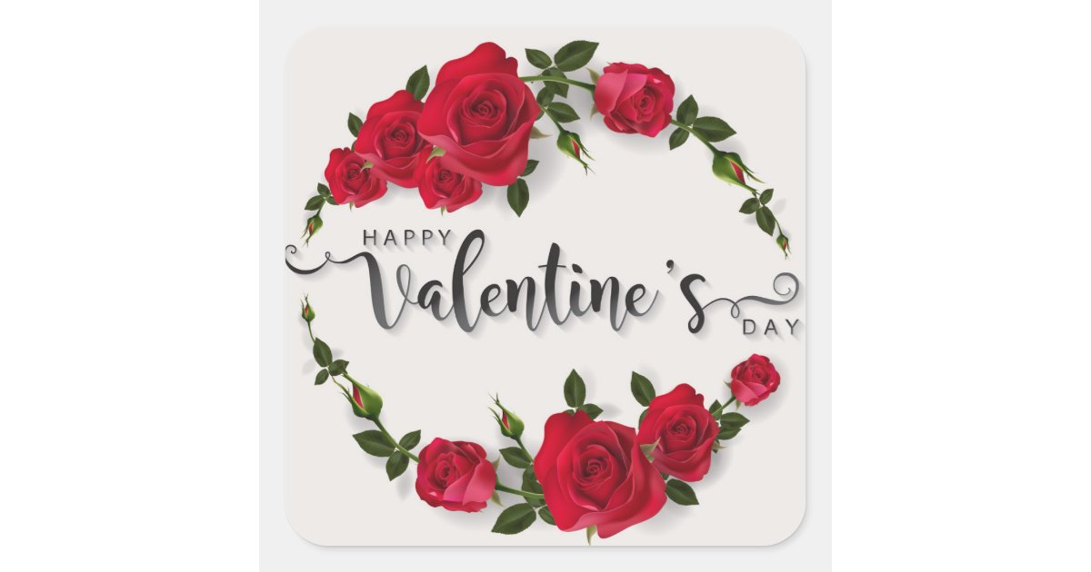 Red Roses Wreath Valentine Square Sticker | Zazzle