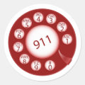 Red Rotary Phone Dial 911 Emergency Number Classic Round Sticker | Zazzle