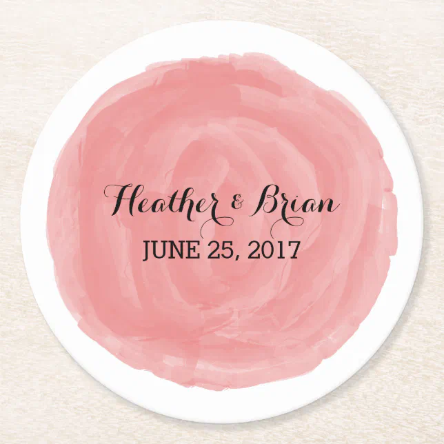 Red Round Watercolor Wedding Paper Coasters | Zazzle