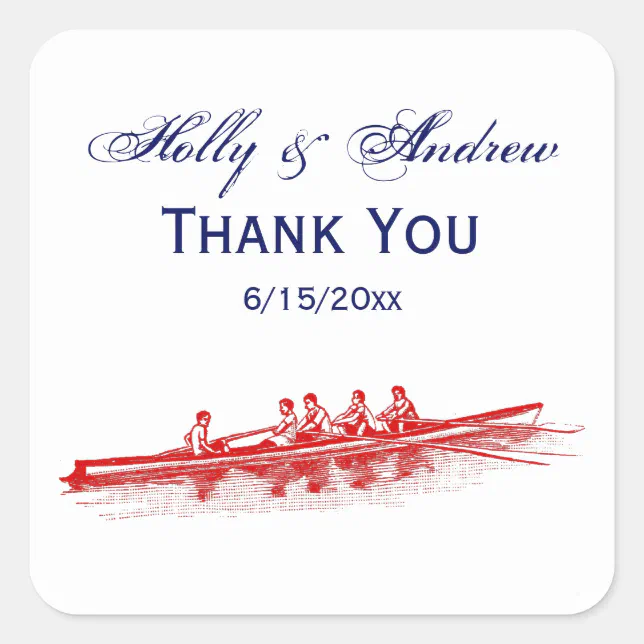 Red Rowing Rowers Crew Team Water Sports Square Sticker | Zazzle
