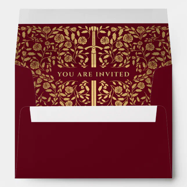 Red Royal Medieval Gold Sword Wedding Envelope | Zazzle