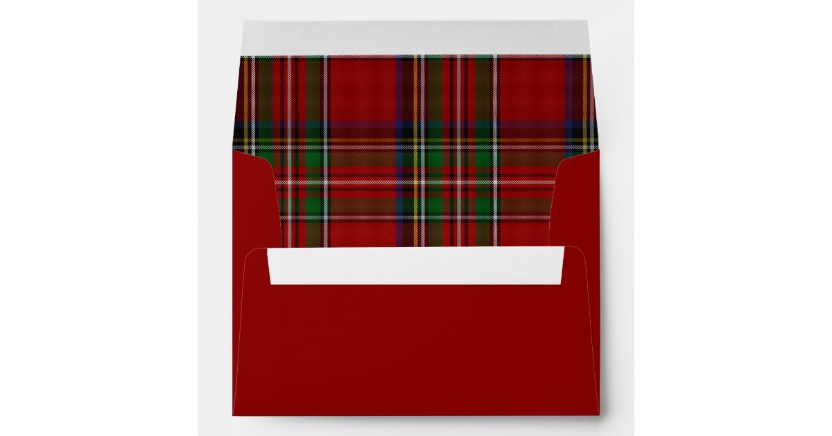 Red Royal Stewart Plaid Lined Christmas Envelope | Zazzle