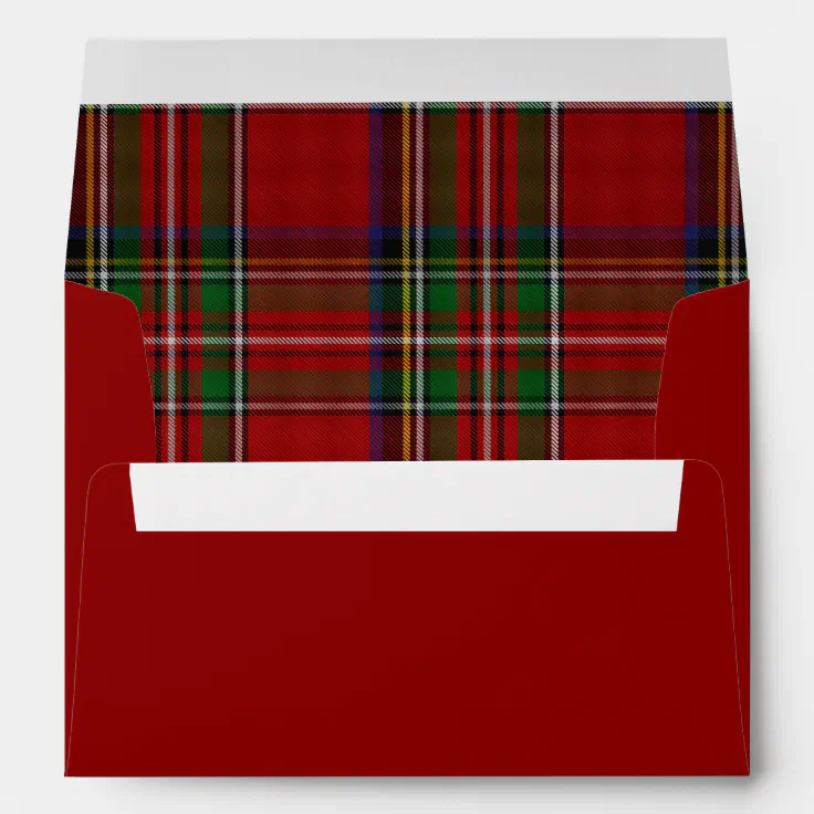 Red Royal Stewart Plaid Lined Christmas Envelope | Zazzle