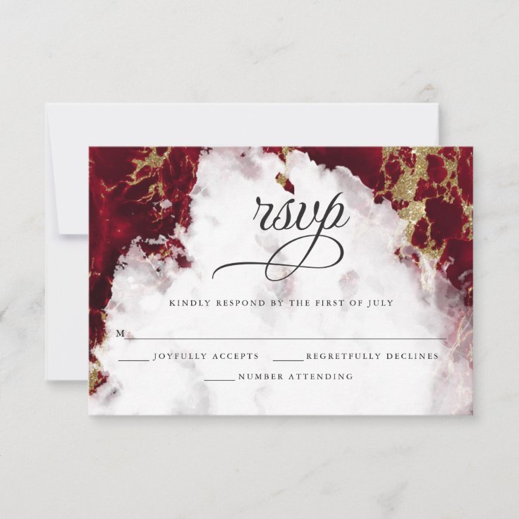 Red Ruby Watercolor Geode BarefootBride™ RSVP Card | Zazzle