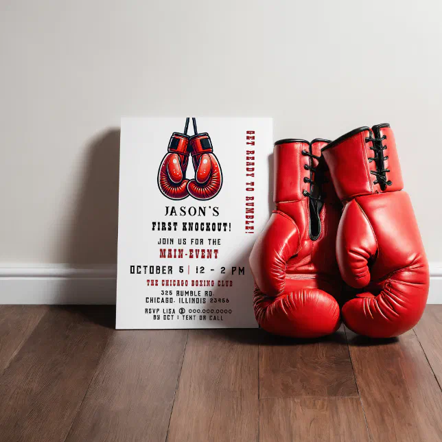 Red Rumble First Knockout Boxing Birthday Invitation | Zazzle