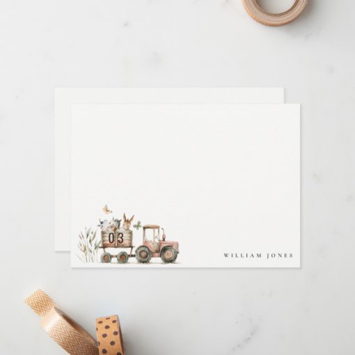 Red Rust Farm Animals Tractor Kids Birthday Note Card | Zazzle