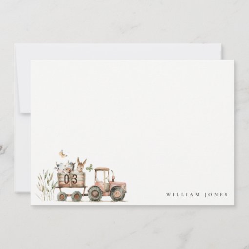 Red Rust Farm Animals Tractor Kids Birthday Note Card | Zazzle