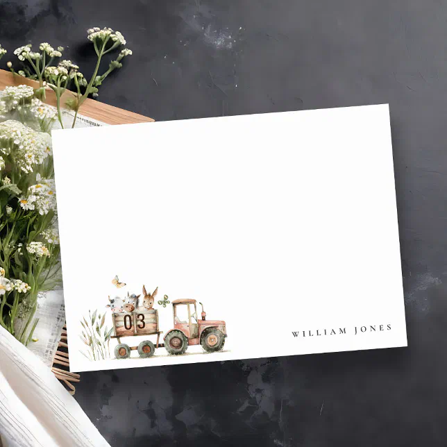 Red Rust Farm Animals Tractor Kids Birthday Note Card | Zazzle