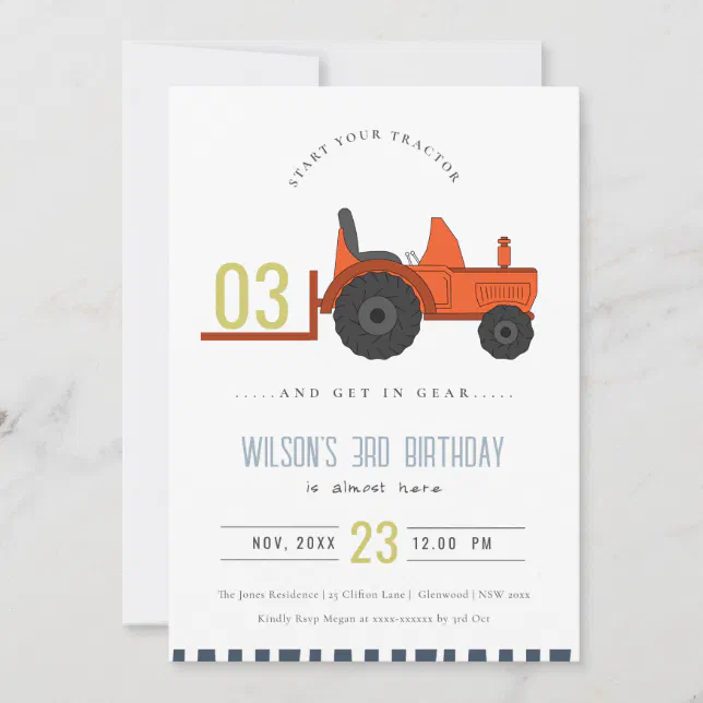 Red Rust Farm Tractor Kids Any Age Birthday Invite | Zazzle