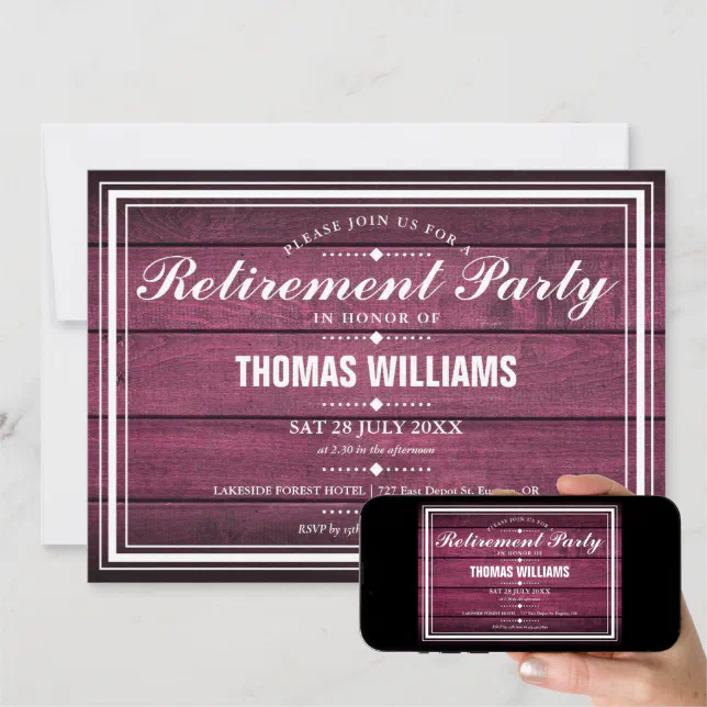 Red Rustic Barn Wood Retirement Party Invitation | Zazzle