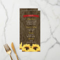 RED RUSTIC SUNFLOWER MENU CARD | Zazzle