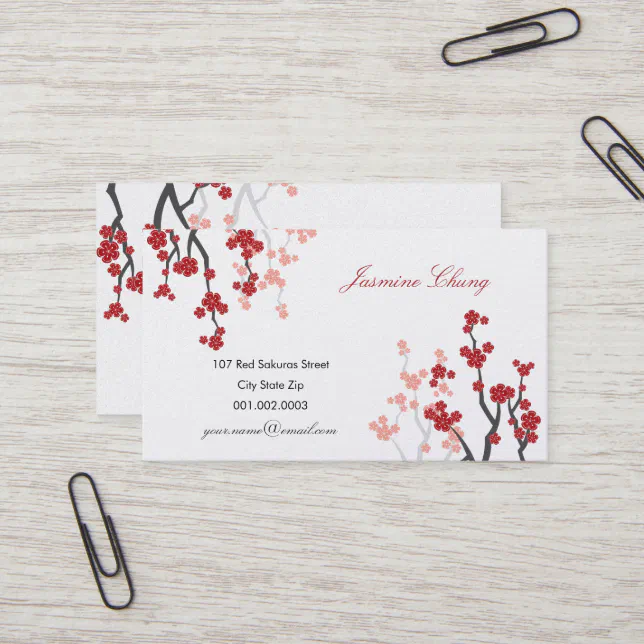 Red Sakura Cherry Blossoms Oriental Zen Asian Business Card | Zazzle