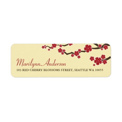 Red Sakura Flowers Cherry Blossoms Asian Wedding Label | Zazzle
