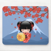 Red Sakura Kokeshi Doll - Cute Geisha Girl Mouse Pad | Zazzle