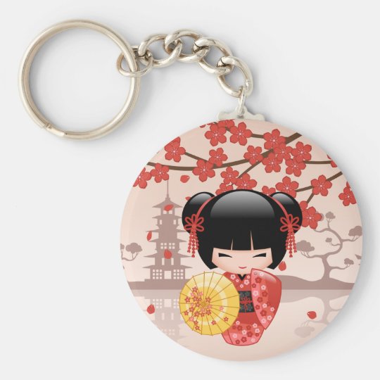 Red Sakura Kokeshi Doll - Japanese Geisha Keychain | Zazzle.com
