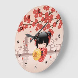 Red Sakura Kokeshi Doll - Japanese Geisha Large Clock | Zazzle