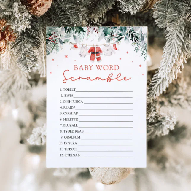 Red Santa Baby Christmas Baby Word Scramble Game Invitation | Zazzle