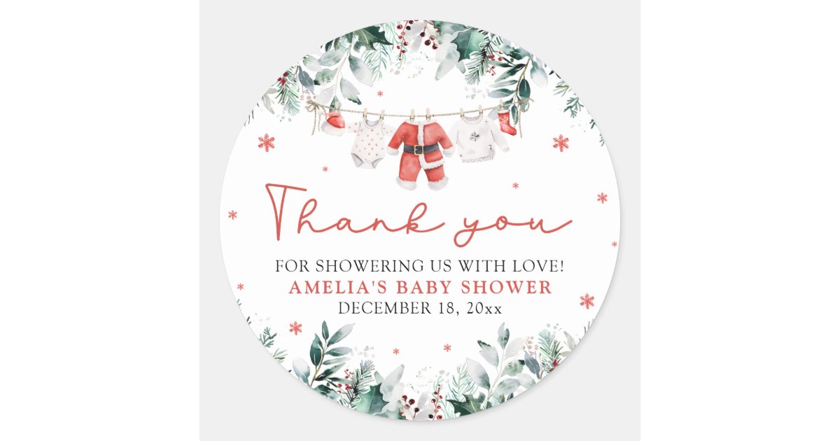 Red Santa Baby Christmas Clothesline Baby Shower Classic Round Sticker ...