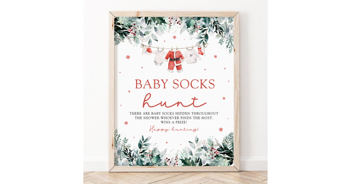 Red Santa Gender Neutral Baby Socks Baby Shower Poster | Zazzle