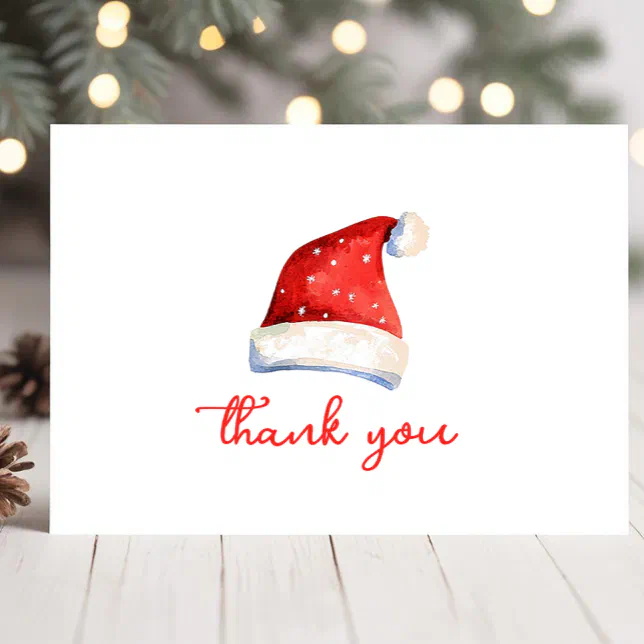 Red Santa Hat Christmas Thank You Card | Zazzle