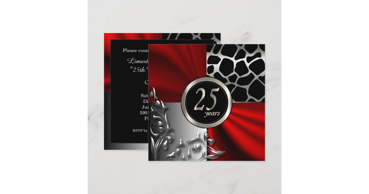 Red Satin & Silver 25 Year Party Invitation | Zazzle