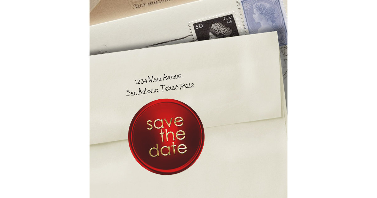 Red Save the Date Envelope Seal | Zazzle