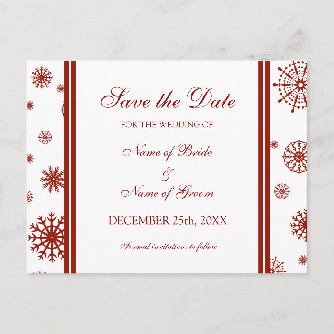 Red Save the Date Winter Wedding Postcard | Zazzle
