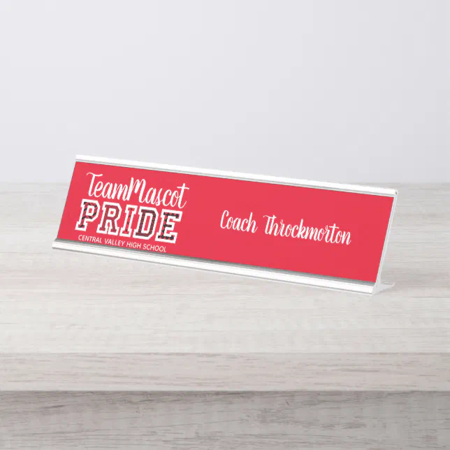 Red School Pride Mascot Name Desk Name Plate | Zazzle