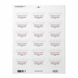 Red Script with Silver Filigree on White Address Label | Zazzle