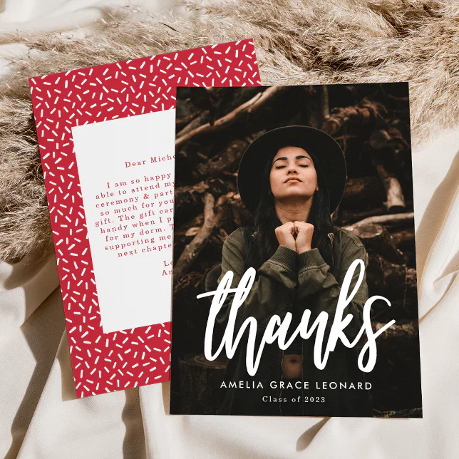 Red | Scripted Photo Graduation Thank You Card | Zazzle