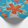 RED SEAHORSE AND SEASTARS IN AQUA BLUE Sea Life Wrapping Paper | Zazzle