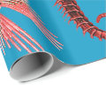 RED SEAHORSE AND SEASTARS IN AQUA BLUE Sea Life Wrapping Paper | Zazzle
