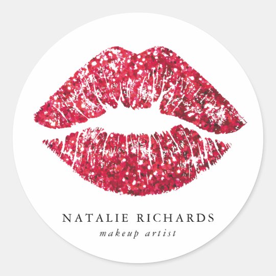 Red Sequins Glitter Lips Makeup Artist Classic Round Sticker | Zazzle.com