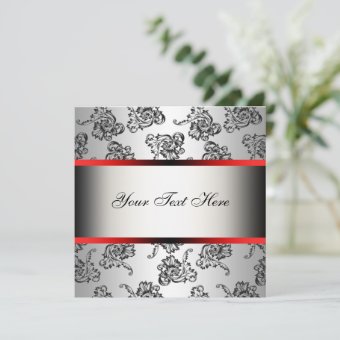 Red Silver Black Damask Party Invitation Template | Zazzle