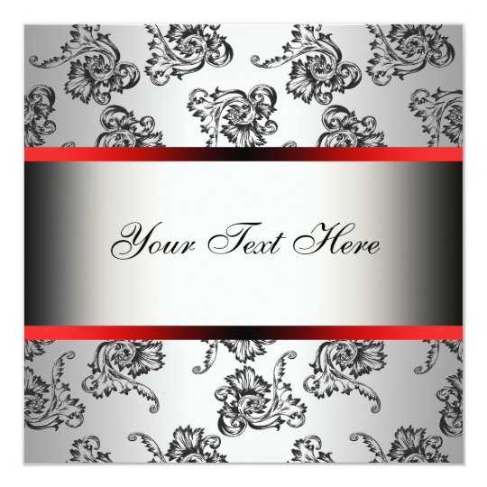 Red Silver Black Damask Party Invitation Template | Zazzle.com